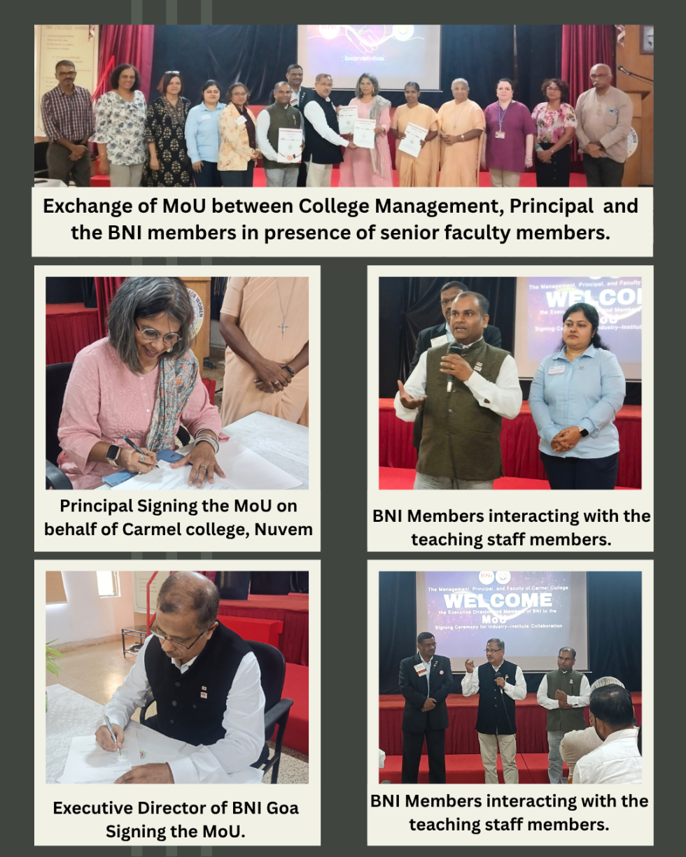 MoU Signing Ceremony with BNI-Goa | Carmel college of Arts & Science